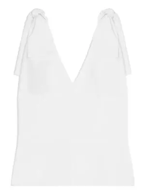 CELINE Celine Cotton Poplin V-Neck Top With Snap Closure