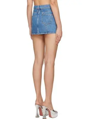 AREA Embellished Denim Mini Skirt - Blue