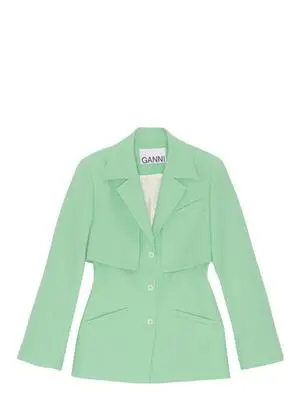 GANNI Single-breasted Tailored Blazer With Logo Details - Green