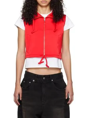 We11Done Red Hooded Zipper Vest - Multicolor