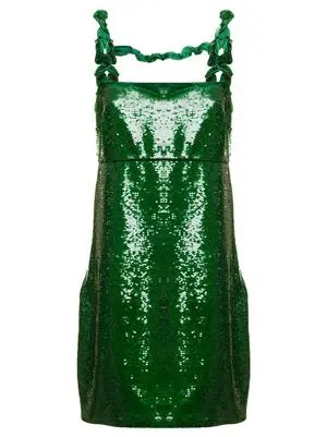 GANNI Sequined Sleeveless Mini Dress - Green