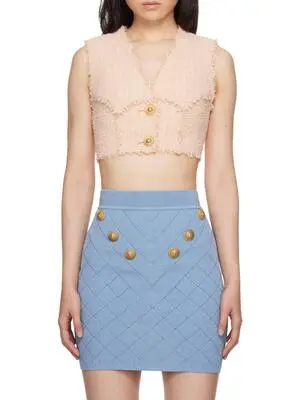 Balmain V-neck Button Detailed Cropped Vest - Pink