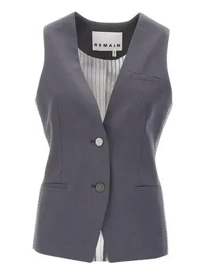 REMAIN BIRGER V-neck Button Vest - Black