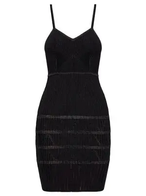 Balmain Ribbed V-neck Mini Dress - Black