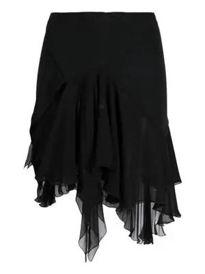 Versace Asymmetrical Pleated Midi Skirt - Black