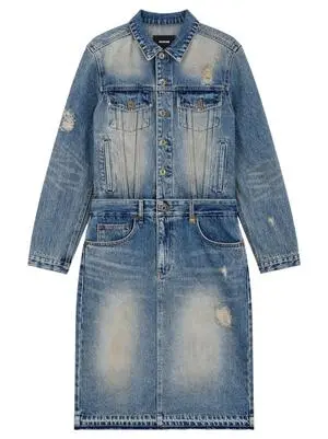 WE11DONE We11done Distressed Denim Long-Sleeve Dress With Multi-Pocket Design