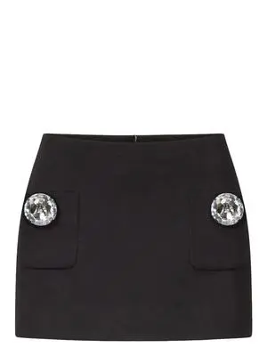 AREA AREA Crystal Embellished Wool Mini Skirt
