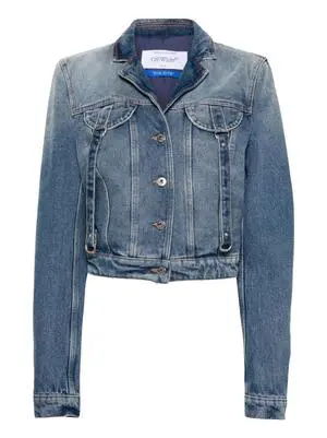 Off-White Denim Jacket With Ribbon And Logo Details - Blue