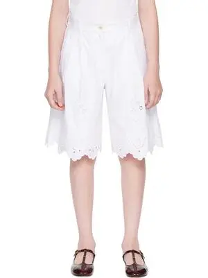 Dolce & Gabbana Broderie Anglaise Cotton Poplin Shorts - White