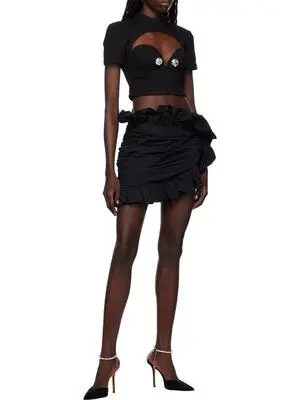 AREA Ruffled Asymmetric Miniskirt - Black