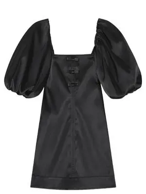 GANNI Bow Detailed Square Neck Mini Dress - Black