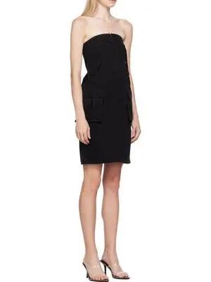 We11Done Cargo Denim Strapless Dress - Black