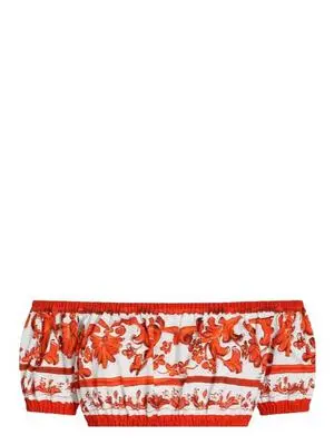 Dolce & Gabbana Majolica-printed Poplin Off-the-shoulder Top - Red
