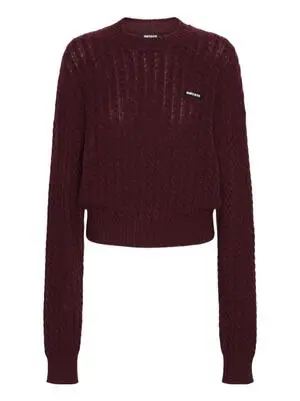 ROTATE BY BIRGER CHRISTENSEN ROTATE Cable-Knit Logo Patch Jumper Dark Chocolate Brown