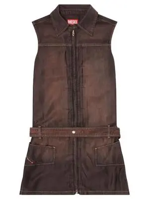 DIESEL® Sleeveless Belted Shirt Dress - Brown