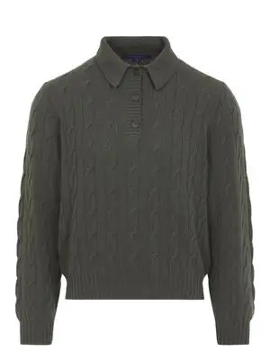 Ralph Lauren Cable Knit Polo Sweater - Cypress