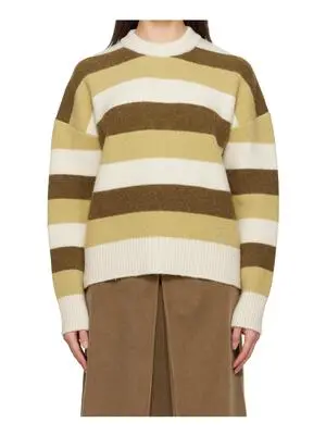 Ami Alpaca Striped Crewneck Sweater - Brown