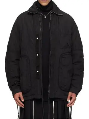 MORDECAI Quilted Field Jacket With Stand Collar And Drawstrings - Black