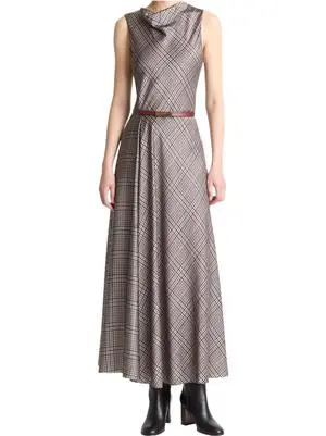 Vince Plaid Cowl-neck A-line Dress - Multigrid