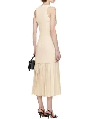 16Arlington Off-white Midi Dress With Pleated Hem - Nude