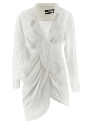 Jacquemus La Robe Bahia Draped Shirt Dress - White