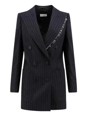 Dries Van Noten Fringes Detail Striped Buttoned Blazer - Black