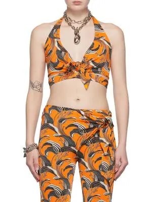 Rabanne Printed Cropped Blouse - Nude