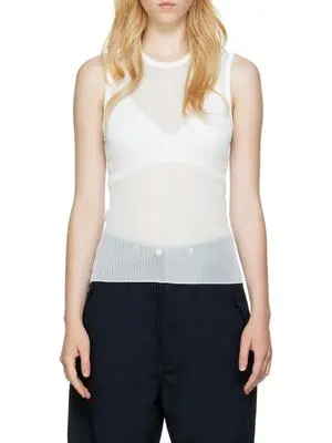 DION LEE Ribbed Sheer Tank Top - Nude