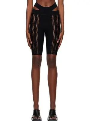 DION LEE Knit Cutout Biker Shorts - Black