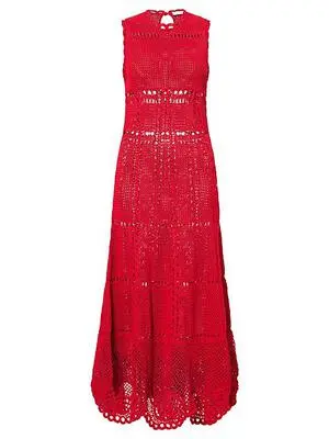 Erdem Flared Crochet Cotton Midi Dress - Ruby Red