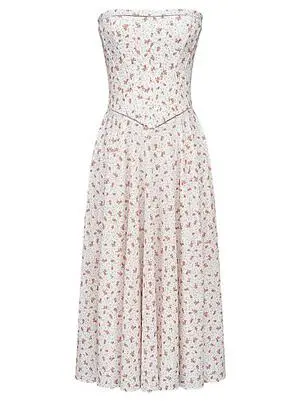 House Of Cb Rose Print Strapless Stretch-cotton Maxi Dress - White Rose Floral