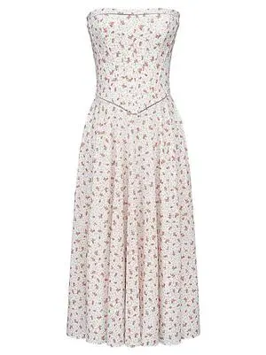 House Of Cb Rose Print Strapless Stretch-cotton Maxi Dress - White Rose