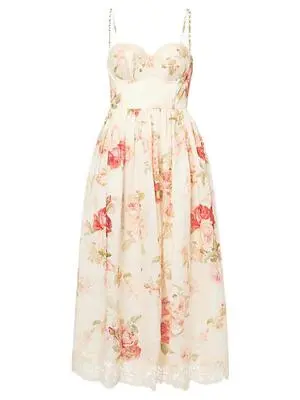 Zimmermann Roselight Picnic Floral-print Linen Midi Dress - Cream Rose Floral