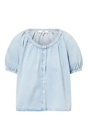 FRAME Cotton-blend Shirt With Gathered Round Neckline - Haven