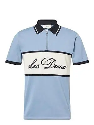 LES DEUX Knitted Zipper Cotton Polo T-shirt Xxl - Faded Denim Blue