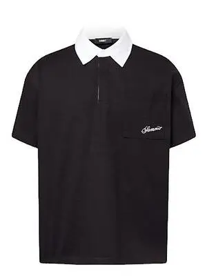 SUMMIT Rugby Short-sleeve Cotton Polo Top - Black