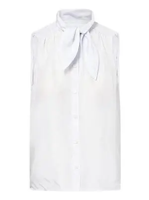 FRAME Novelist Neck-tie Silk Tank Shirt - Chambray Blue Multi