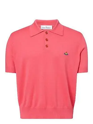 VIVIENNE WESTWOOD Mark Orb-embroidered Cotton And Cashmere-blend Polo Top - Raspberry