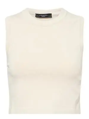 Max Mara Sleeveless Cropped Stretch-knit Vest Top - Sand Plain Colour