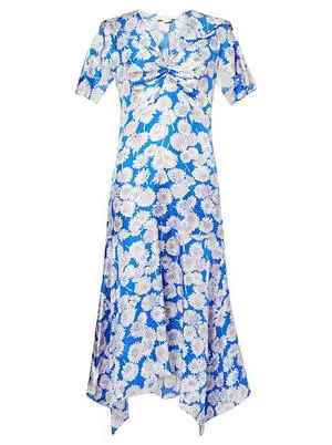 Stella McCartney Daisy Print Silk Midi Dress - Cobalt