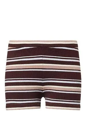 Lounge Stripe Pattern Ribbed Stretch-knit Shorts - Brown Stripe