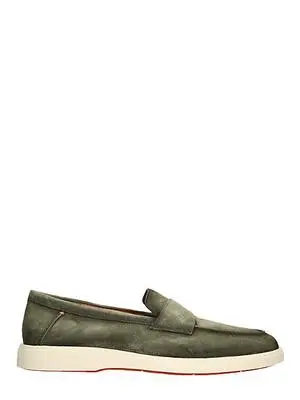 Santoni Detroit Penny Suede Loafers - Khaki