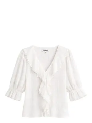 RO&ZO Ro&Zo Ruffled Cheesecloth Cotton Blouse