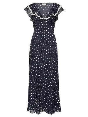 Rixo Polka Dot V-neck Midi Dress - Layla Dot Navy