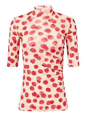 Stella McCartney Printed Mesh High-neck Top - Raspberry