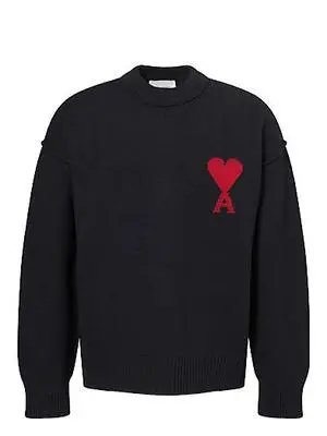 Ami Logo-knit Wool Crewneck Jumper - Noir/rouge