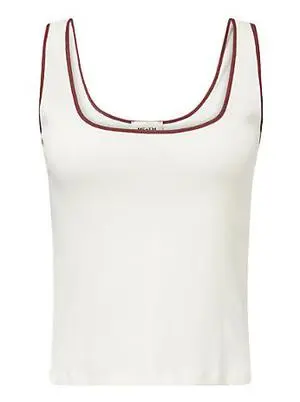 ME+EM Contrast-trim Slim-fit Cotton Vest - Light Cream/cinnamon