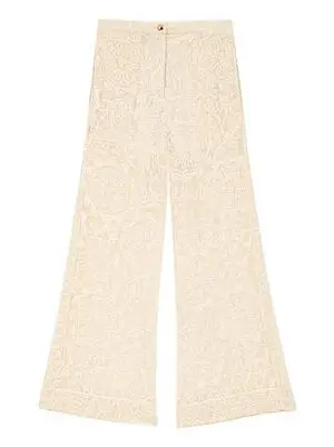 Maje Flared Floral Guipure Cotton Trousers - Ecru