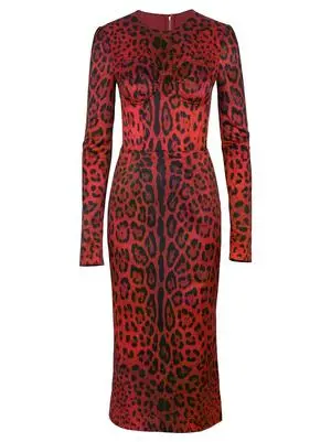 Dolce & Gabbana Leopard Print Midi Dress - Red