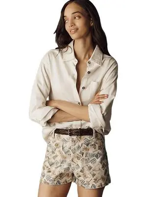 Maeve Colette High Rise Mini Shorts With Vintage Pattern - Neutral Pattern